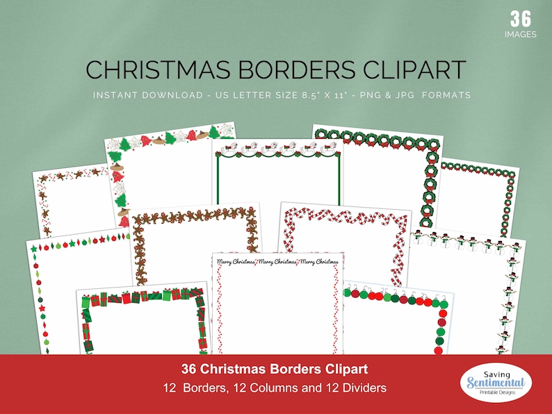 Christmas Borders Clipart, Set of 36, 8.5"x11" Christmas Frames to Use ...