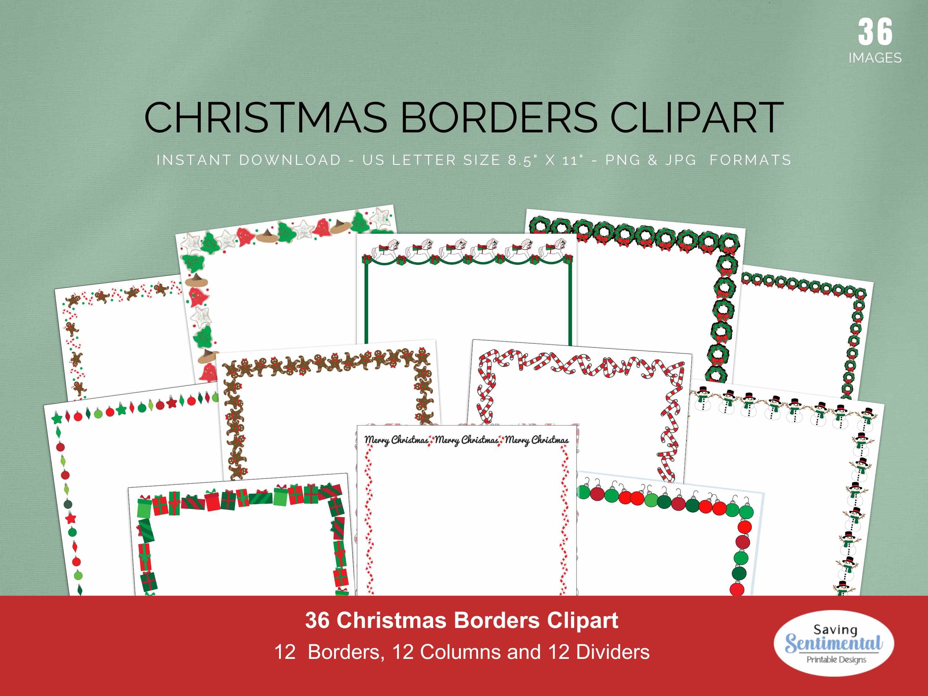Christmas Borders Clipart, Set of 36, 8.5"x11" Christmas Frames to Use ...