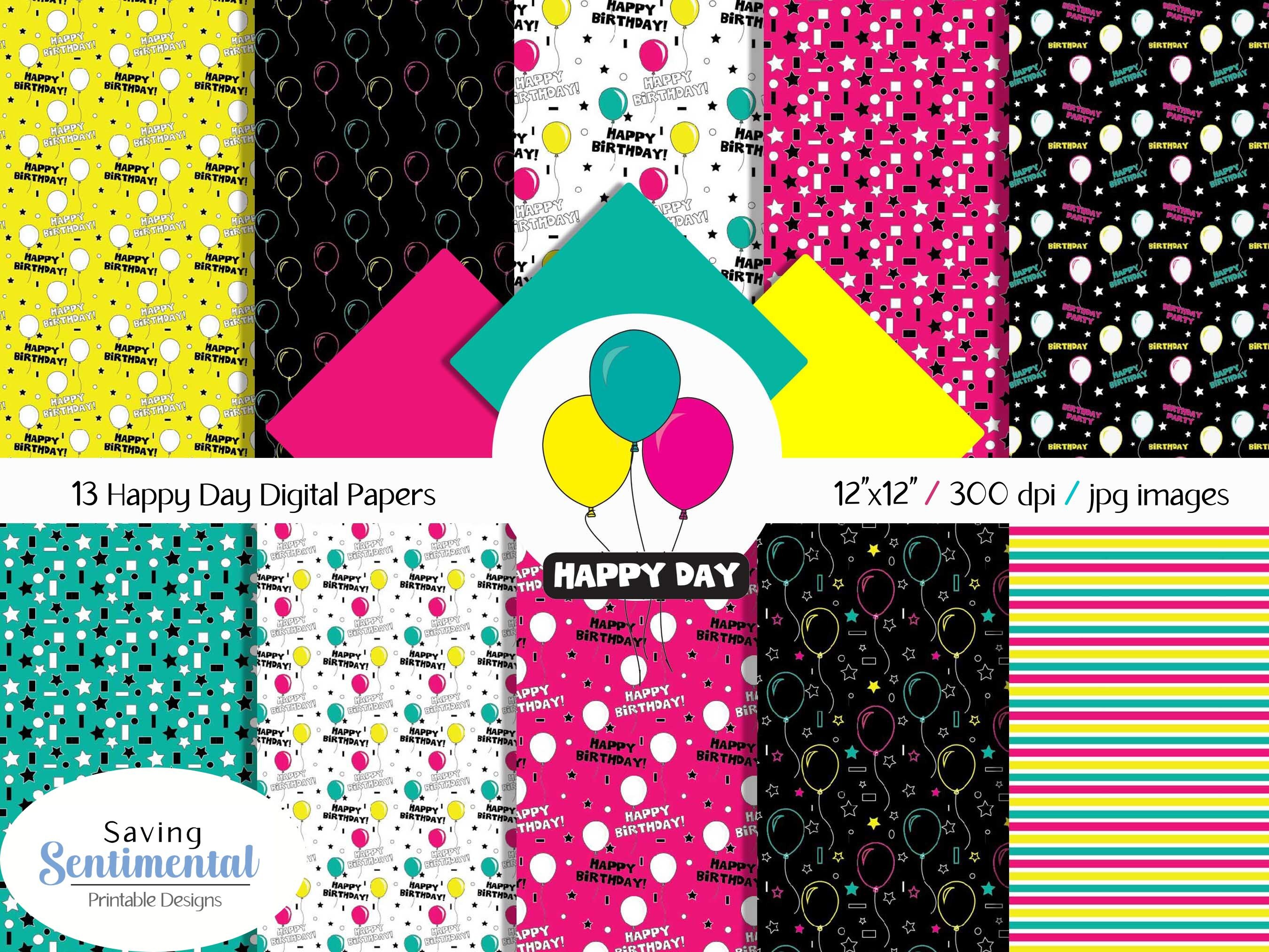 Happy Day Digital Papers, Birthday Digital Paper, Birthday Paper ...