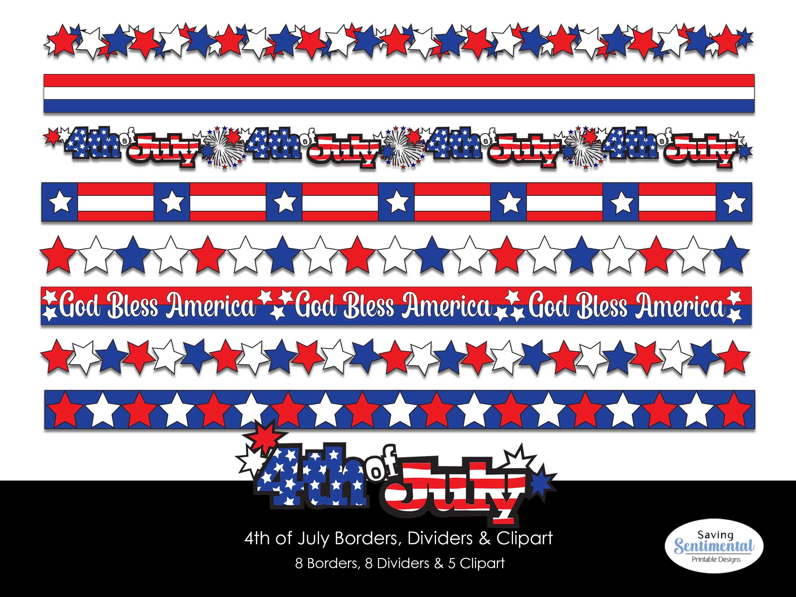4th of July Clipart Borders, Patriotic Stars and Stripes (digital ...