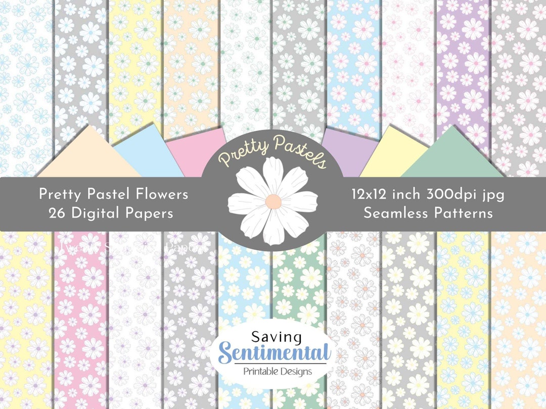 Flower Digital Paper, 20 Seamless Pattern Papers and 6 Solid Color ...