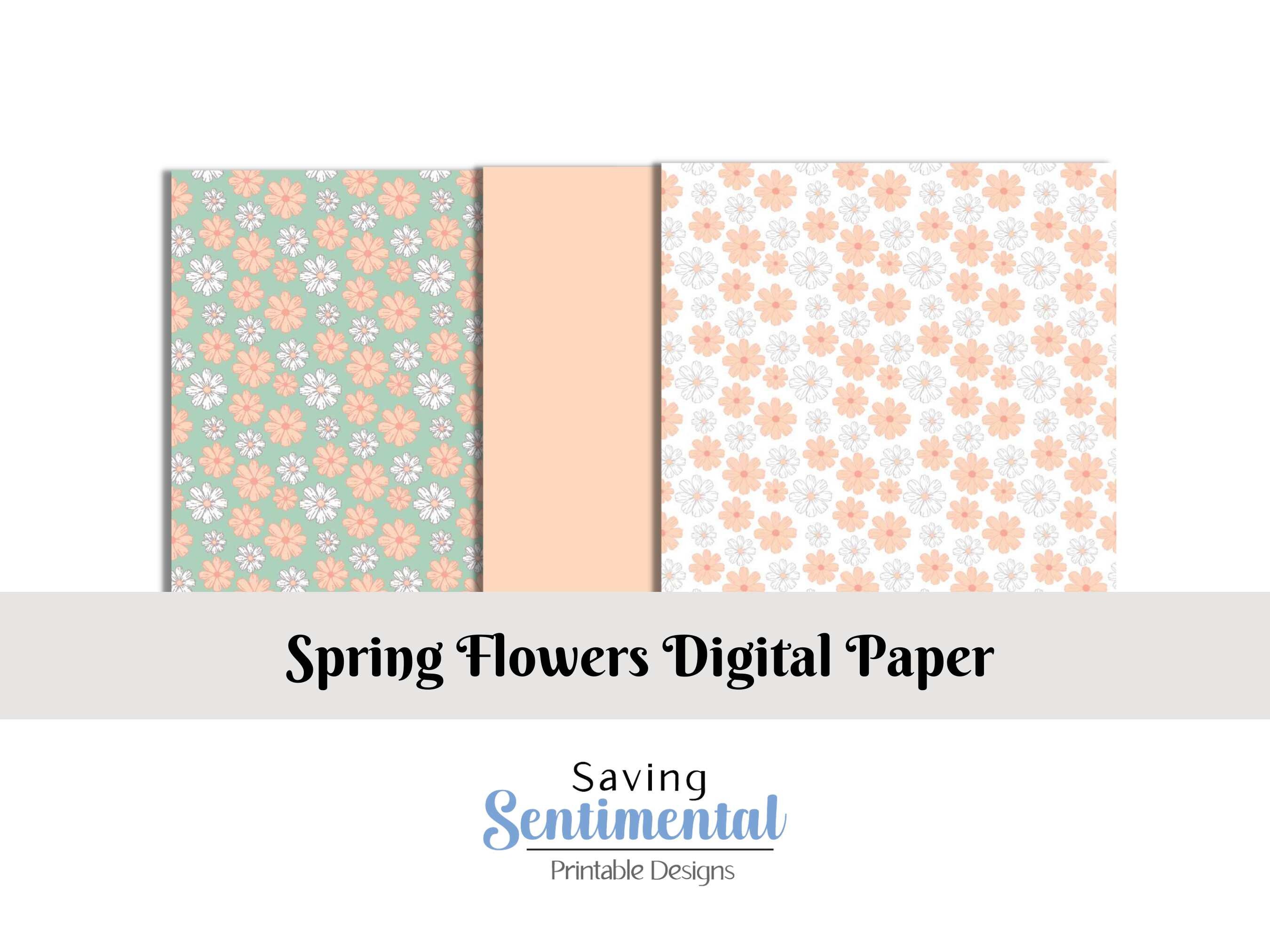 Flower Clipart and Spring Flowers Background Paper, Digital Download ...