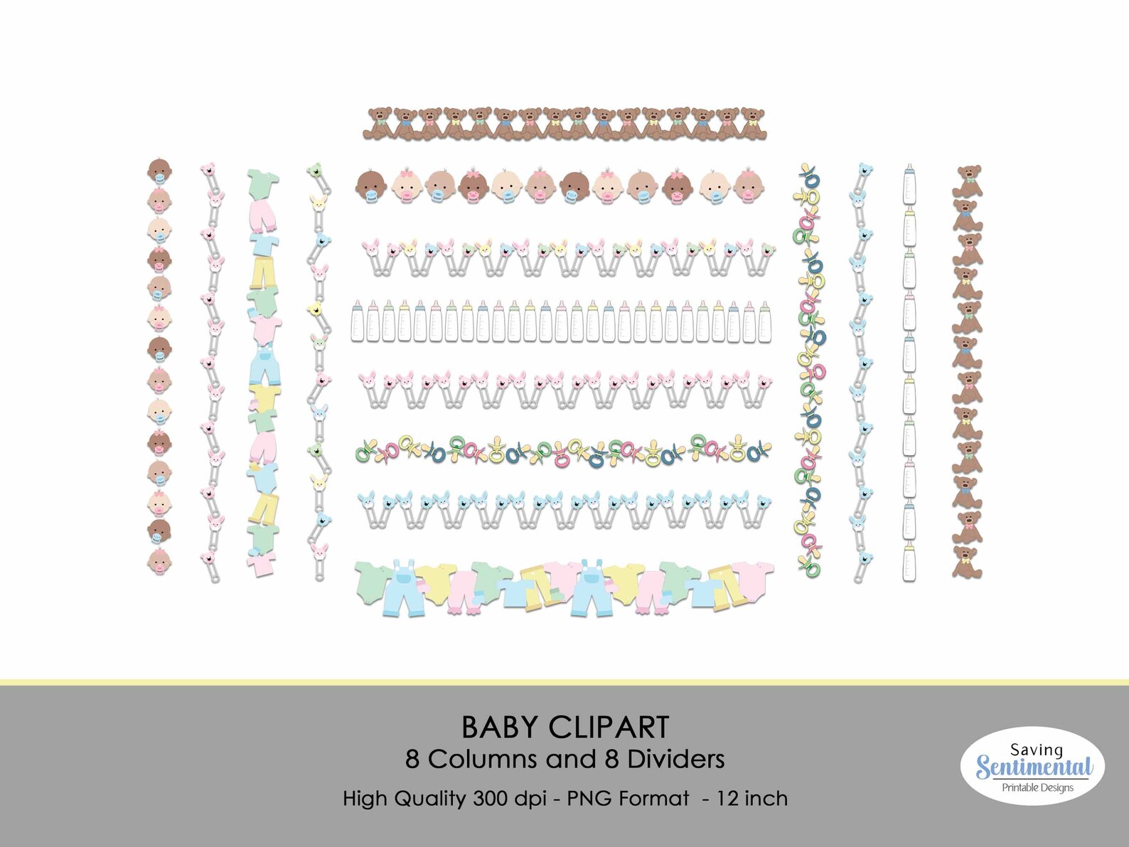 Baby Clipart Borders, Set of 24 Borders, Columns and Dividers for Baby ...