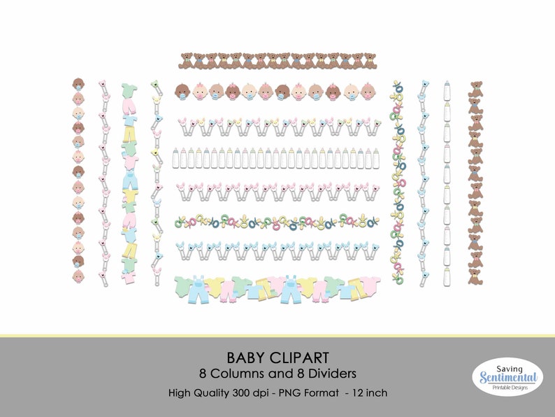 Baby Clipart Borders, Set of 24 Borders, Columns and Dividers for Baby ...