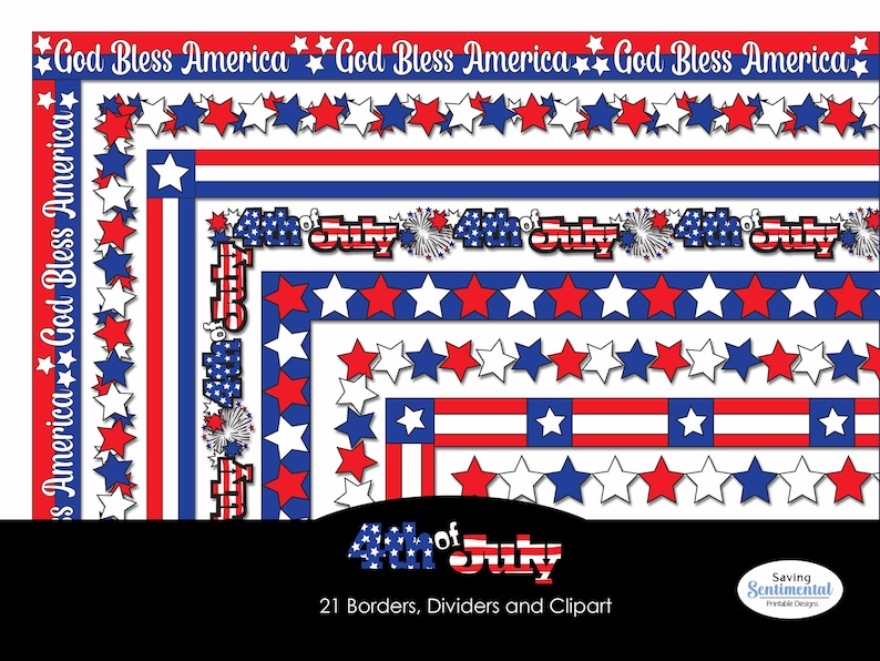 4th of July Clipart Borders, Patriotic Stars and Stripes (digital ...