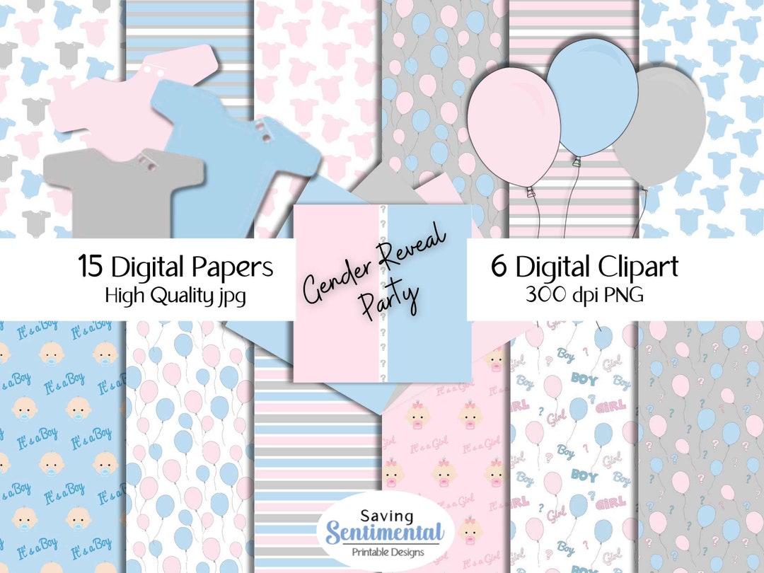 Gender Reveal Digital Paper, Gender Reveal Clipart for Gender Reveal ...