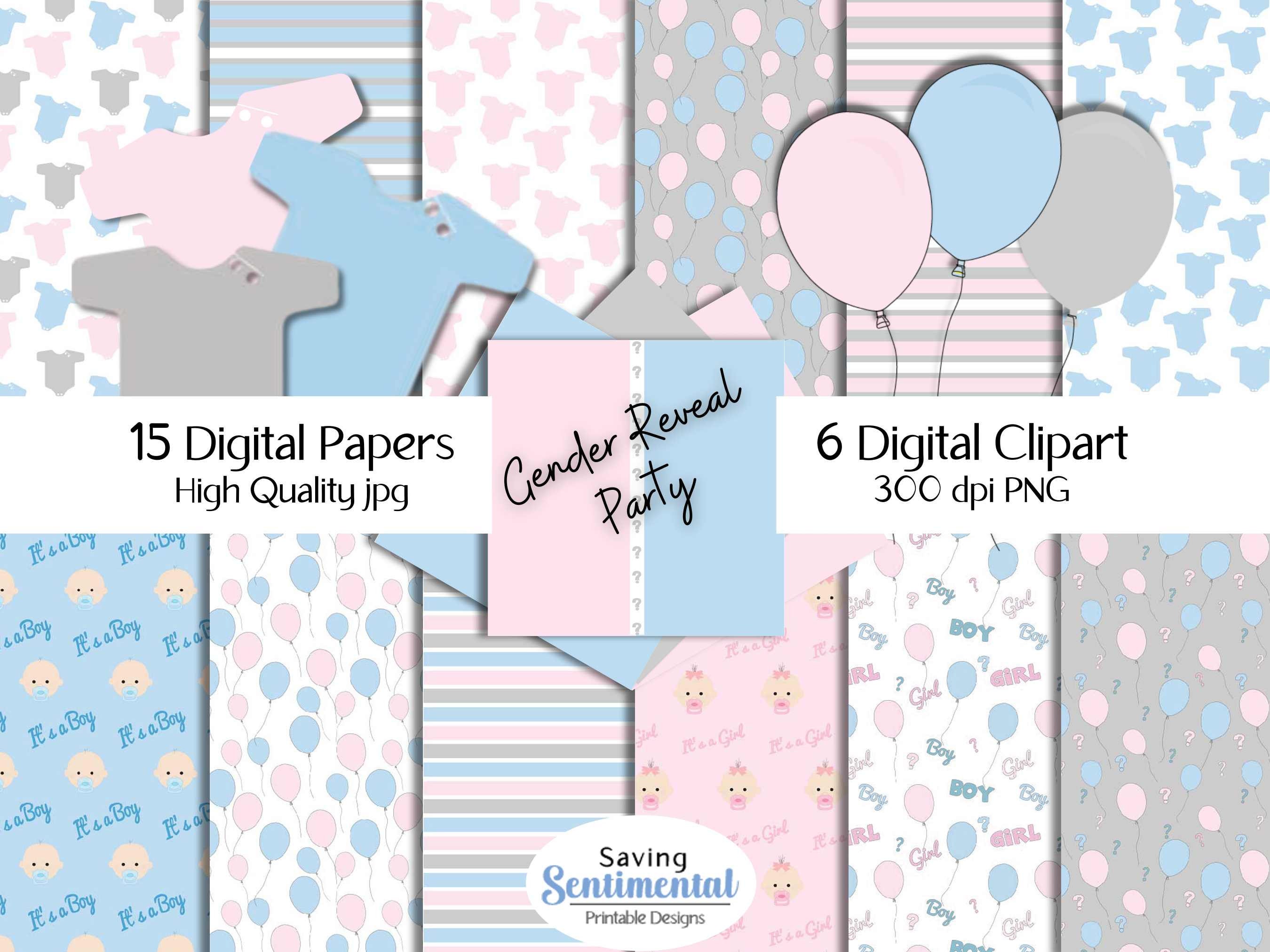 Gender Reveal Digital Paper, Gender Reveal Clipart for Gender Reveal ...