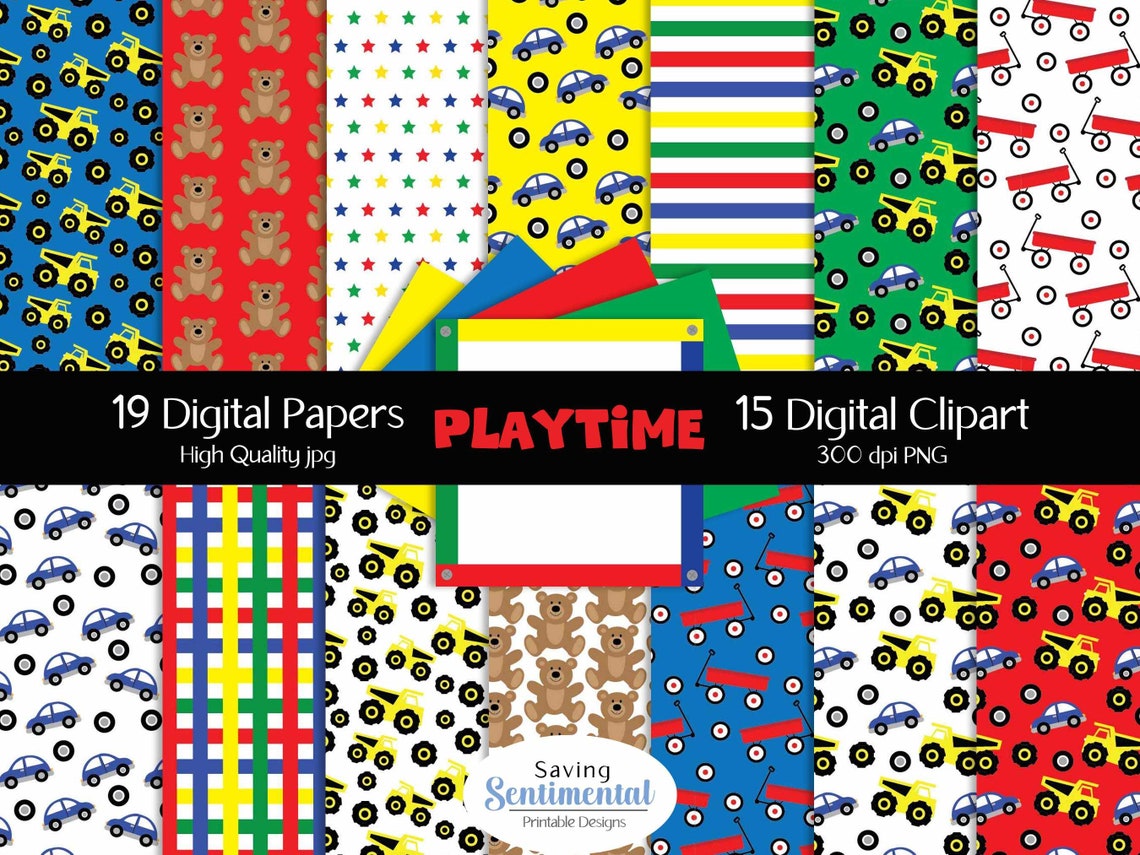 Cars Digital Paper Toys Clipart With Teddy Bear Clipart Car - Etsy