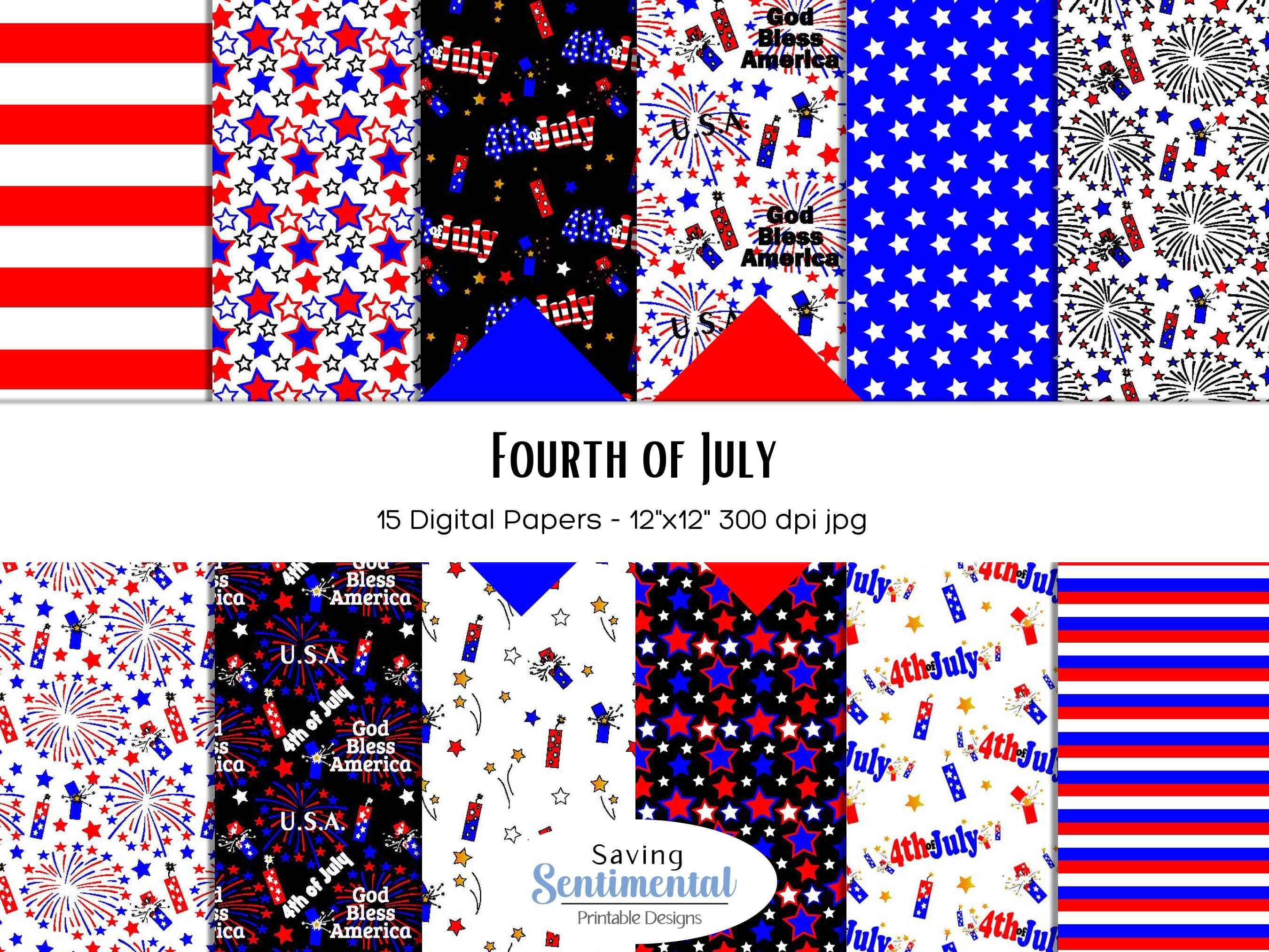 FOURTH OF JULY Scrapbook Papers and Digital Backgrounds Are Red White ...