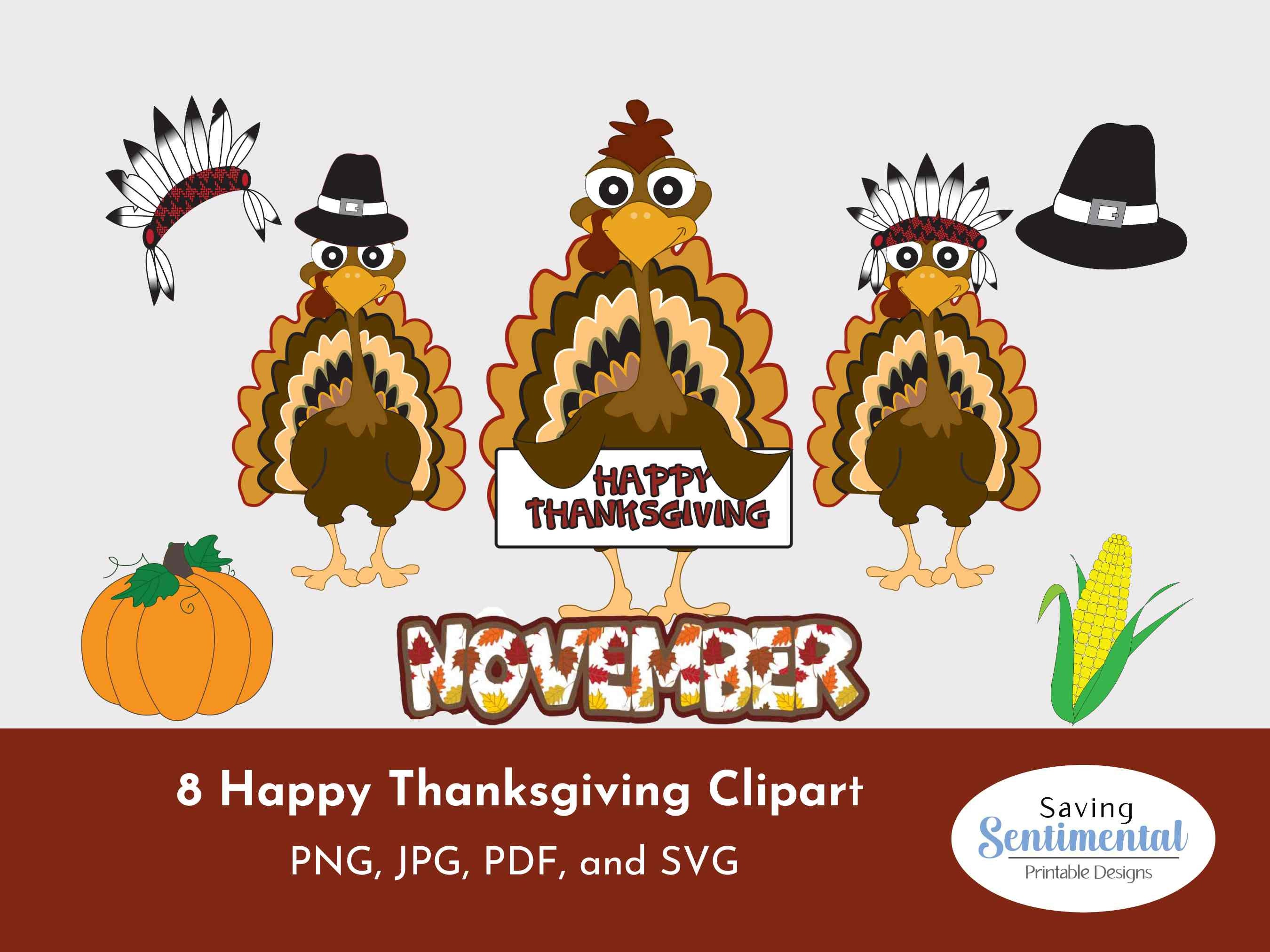 Thanksgiving Clipart & Papers: Turkey, Pumpkin, Autumn Designs (digital ...