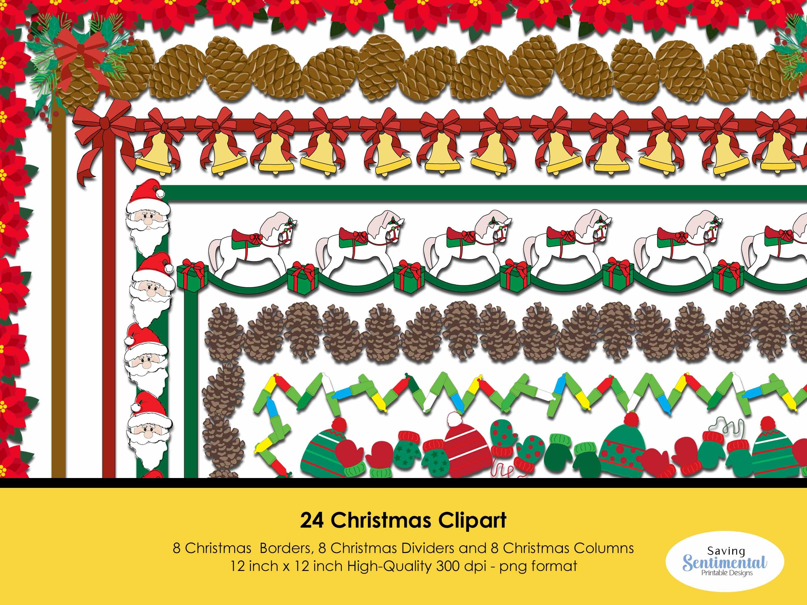 Christmas Borders Clipart, Set of 24 Christmas Clipart Borders, Columns ...