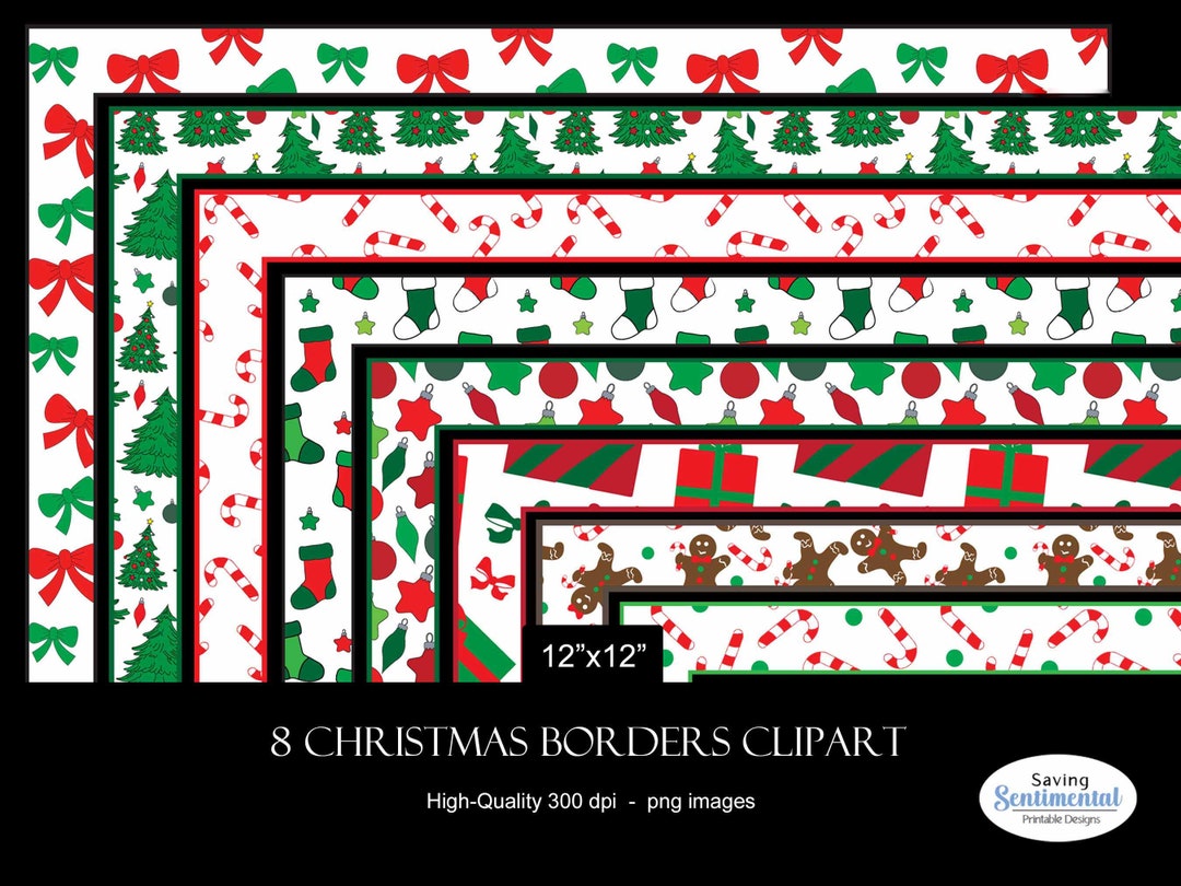 Christmas Borders Clipart: Holiday Frames, Scrapbook Graphics (digital ...