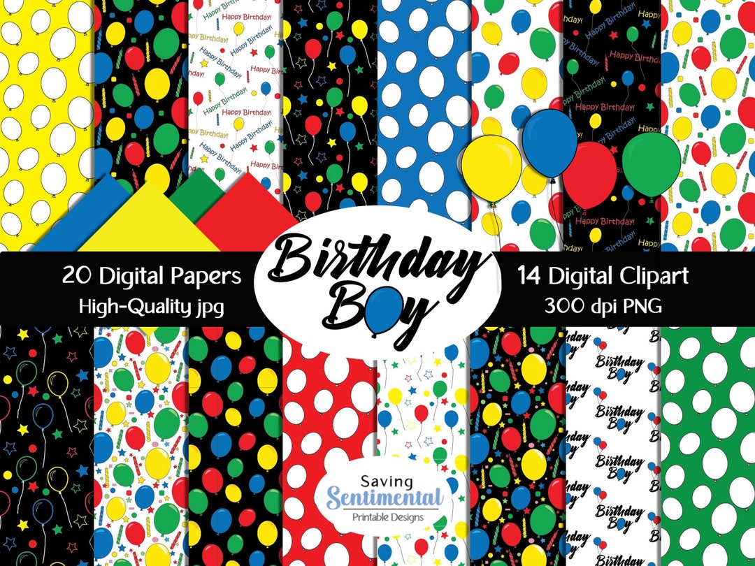Birthday Clipart and Birthday Backgrounds, Digital Paper With Happy ...
