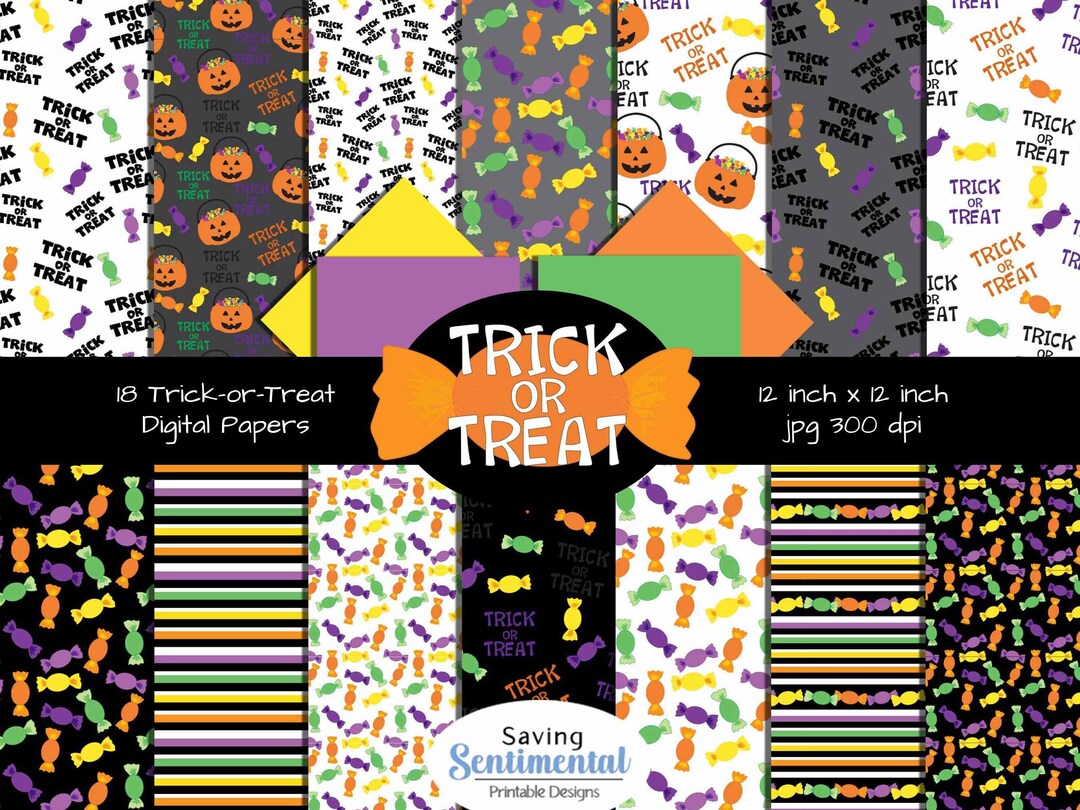 TRICK OR TREAT Halloween Digital Papers. Halloween Clipart and Pumpkin ...