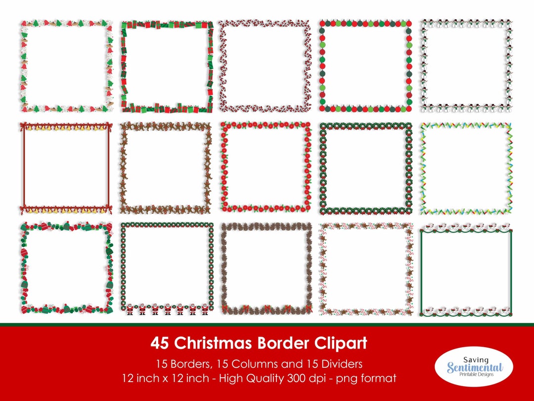 Christmas Borders Clipart, Set of 45 Christmas Borders, Columns and ...