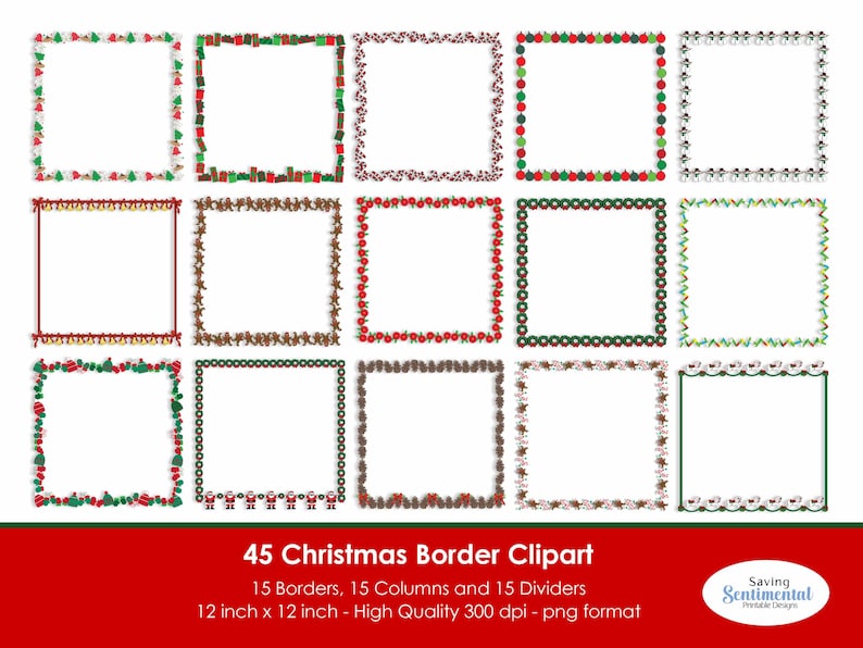 Christmas Borders Clipart, Set of 45 Christmas Borders, Columns and ...