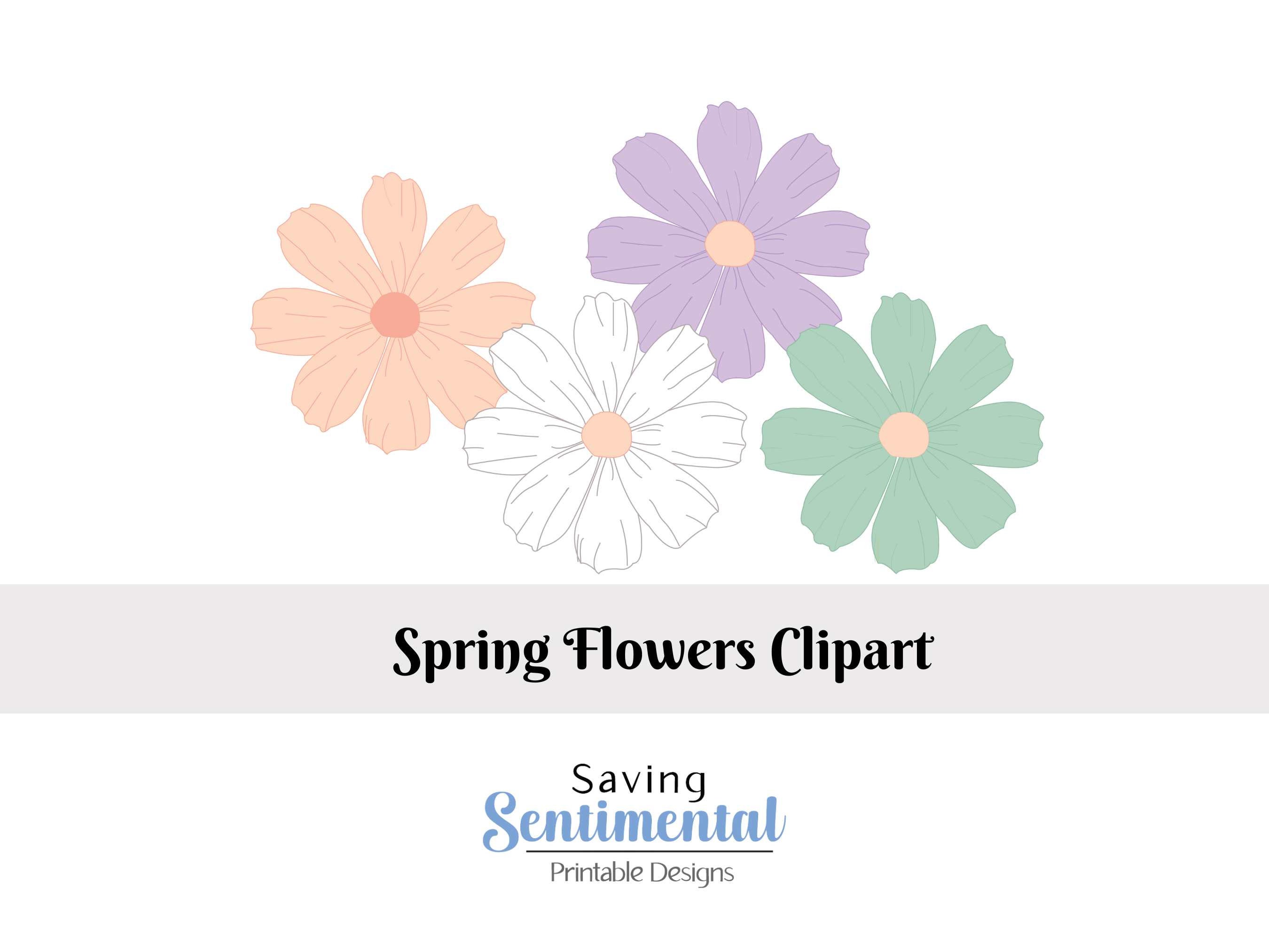 Flower Clipart and Spring Flowers Background Paper, Digital Download ...