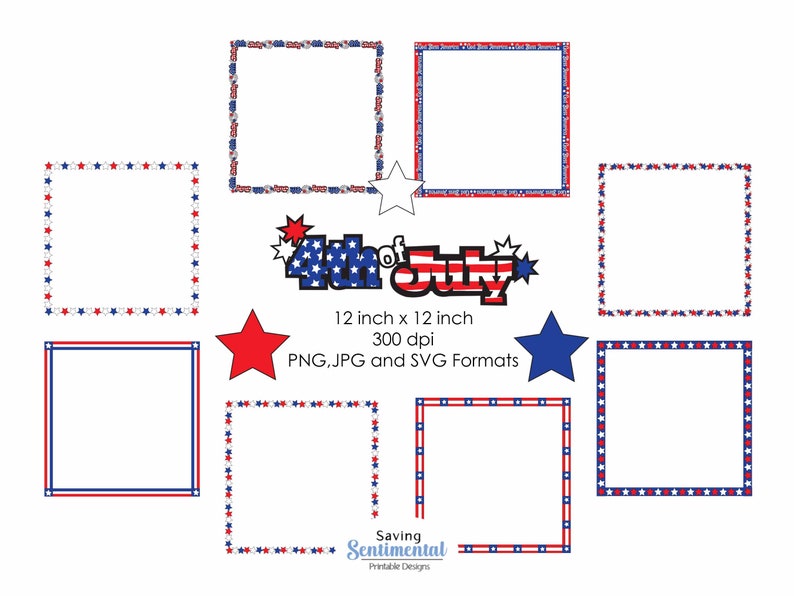 4th of July Clipart Borders, Patriotic Stars and Stripes (digital ...