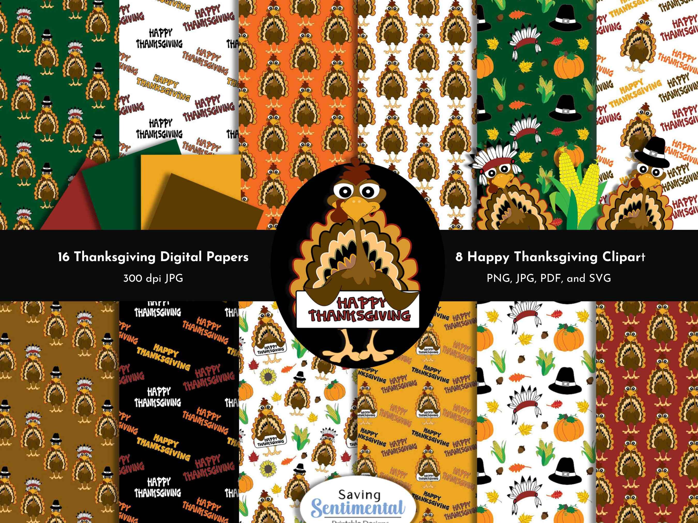 Thanksgiving Clipart & Papers: Turkey, Pumpkin, Autumn Designs (digital ...