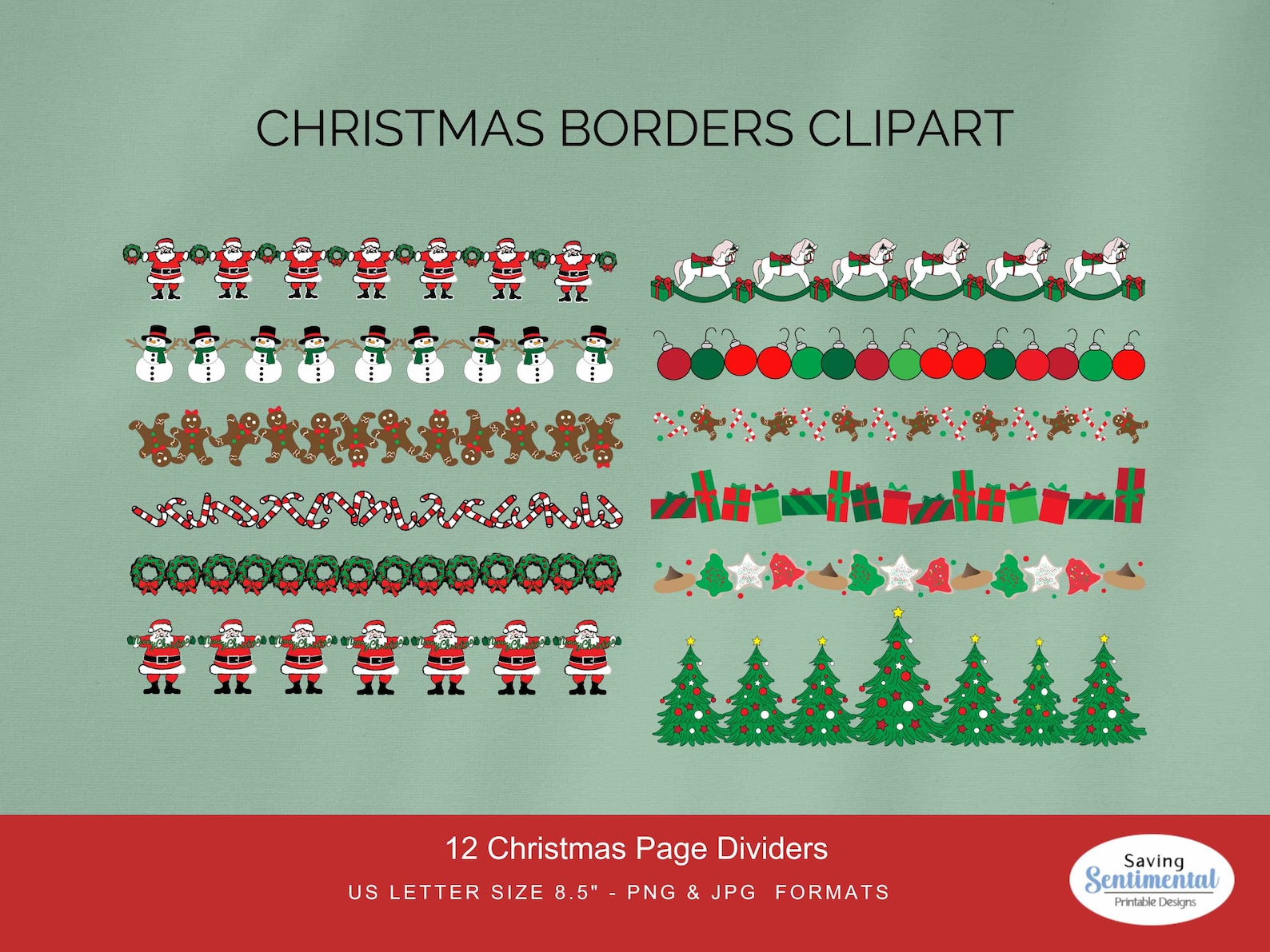 Christmas Borders Clipart, Set of 36, 8.5"x11" Christmas Frames to Use ...