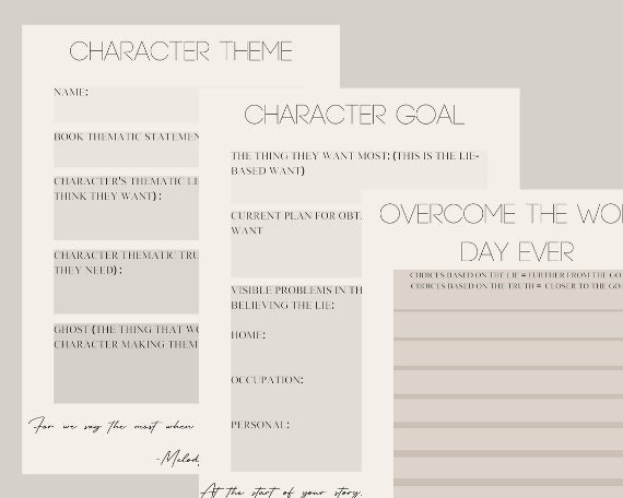 Character Theme Printable Character Profile Novel Plotting - Etsy