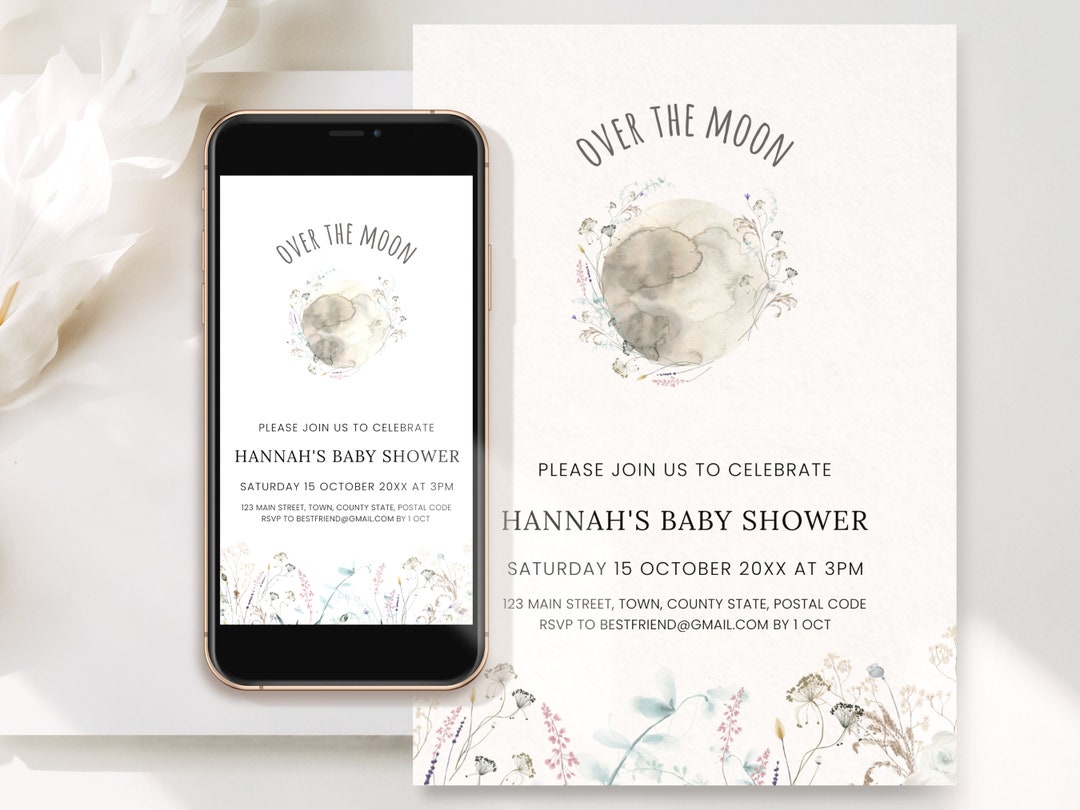 Baby Shower Text Invite Moon Baby Shower Evite Electronic - Etsy