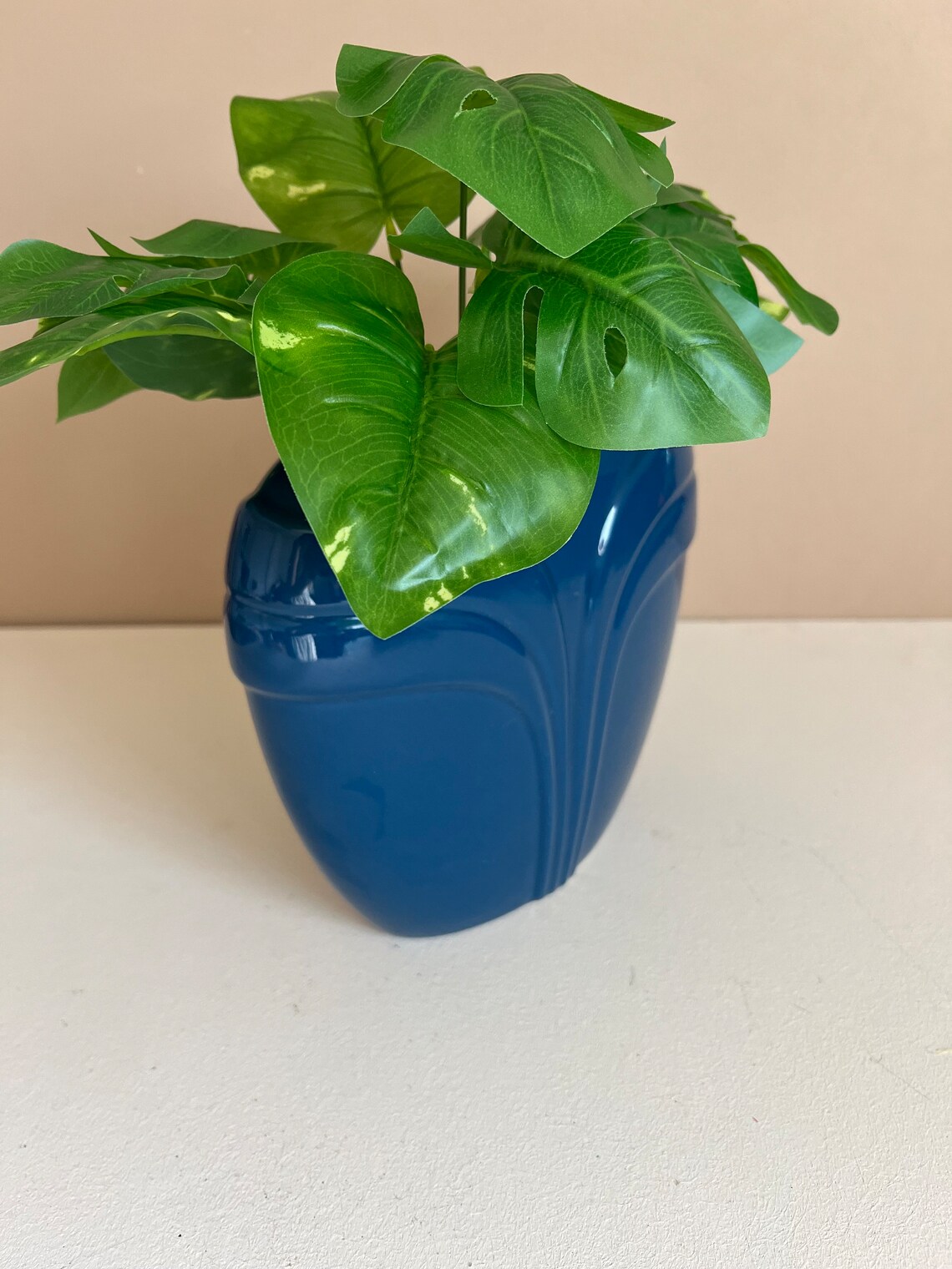 1980s Mcm Flat Vase With Art Deco sunbeam Arches in Teal-blue, Made in ...