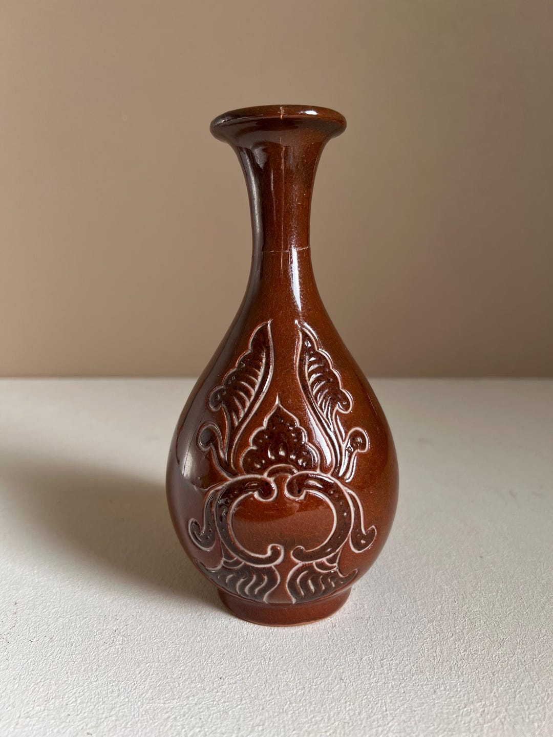 1960s Raised Ornate Motif Slim Neck Redware Vase - Etsy