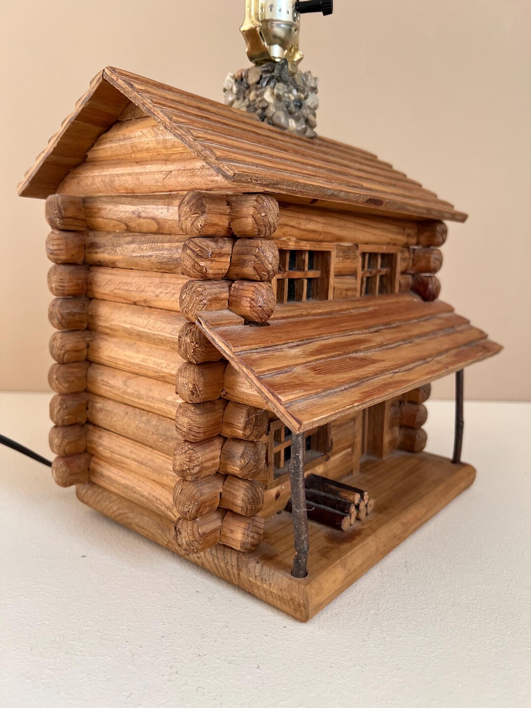 1960s Handcrafted Log Cabin Wooden Table Lamp - Etsy