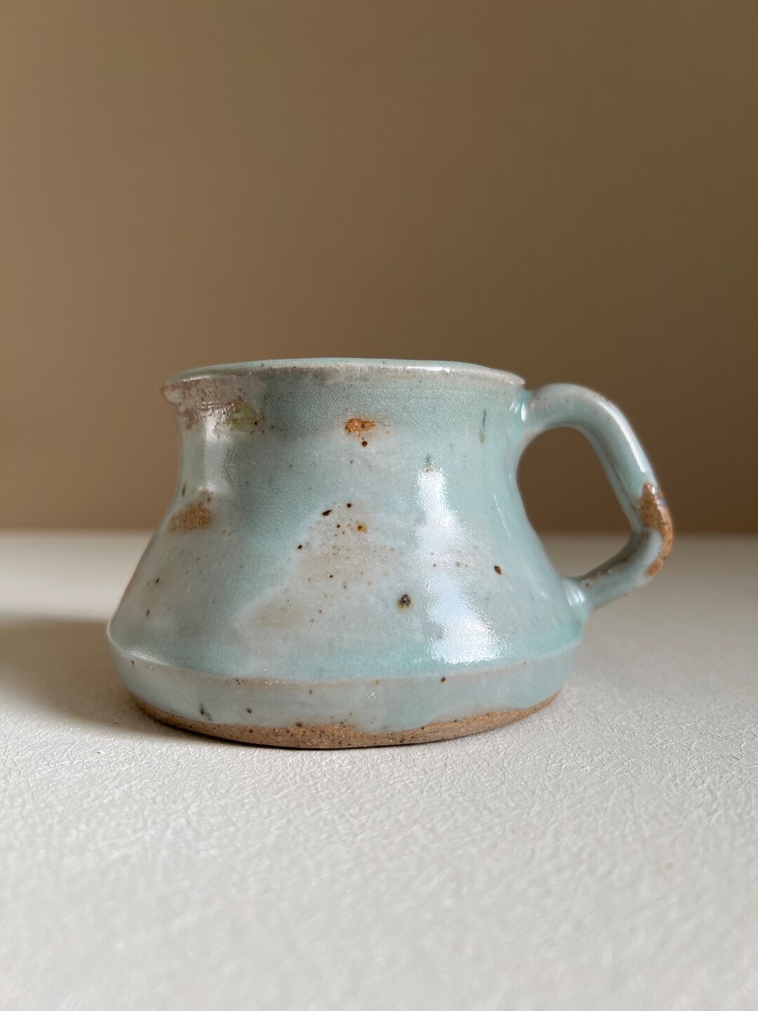1990s Handmade Robin’s Egg Blue Glazed Mug With Exposed Earthenware ...