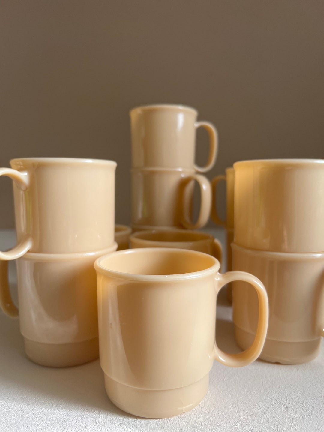 1960s Cambro Camwear Plastic Beige Coffee Mugs, Stackable Tumblers ...