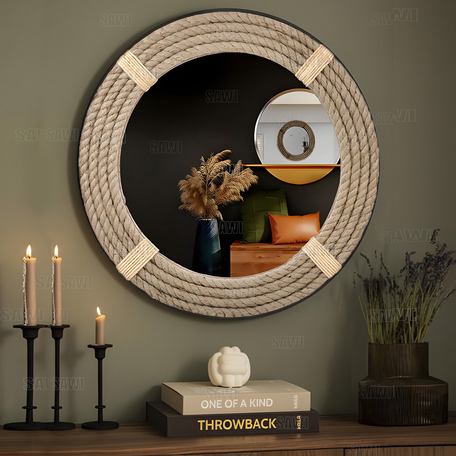 Handwoven Jute Rope Round Mirror for Home Nautical Coastal Mirror ...