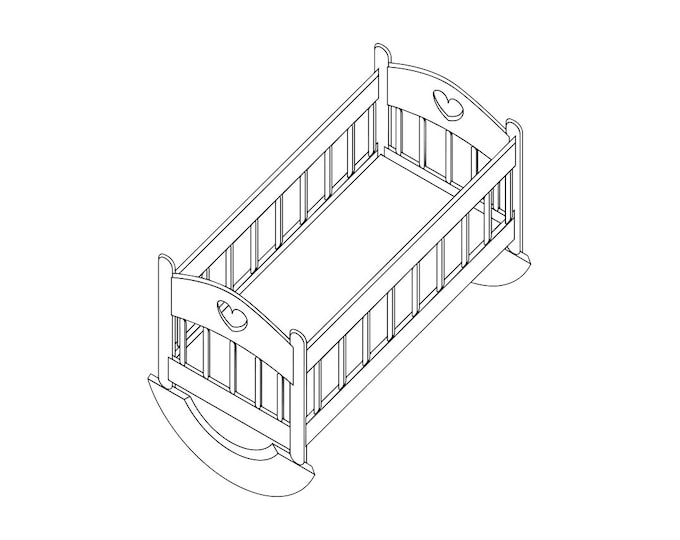 Baby Crib Vector Clipart Set / Outline, Stamp and Color Drawing Graphic ...