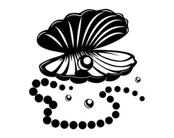 Clam With Pearl Outline 2 SVG, Pearl Svg, Sea Shell Pearl Svg, Clam ...