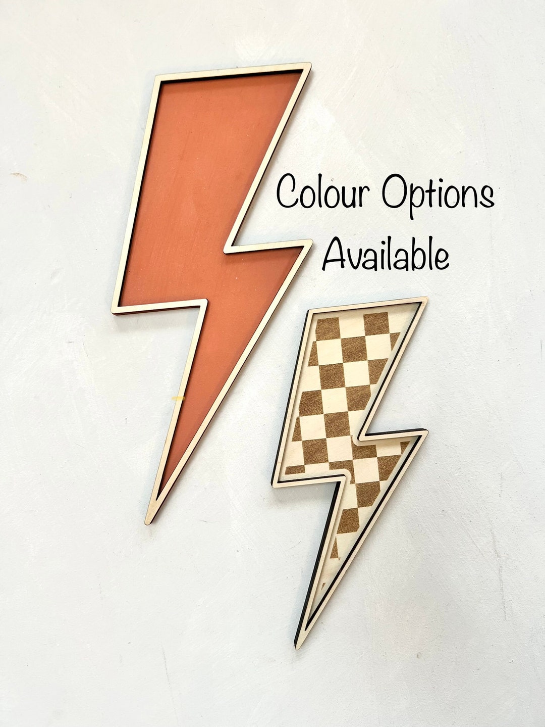 Wood Lightning Bolt Wall Hanging, Painted or Engraved Chequered ...