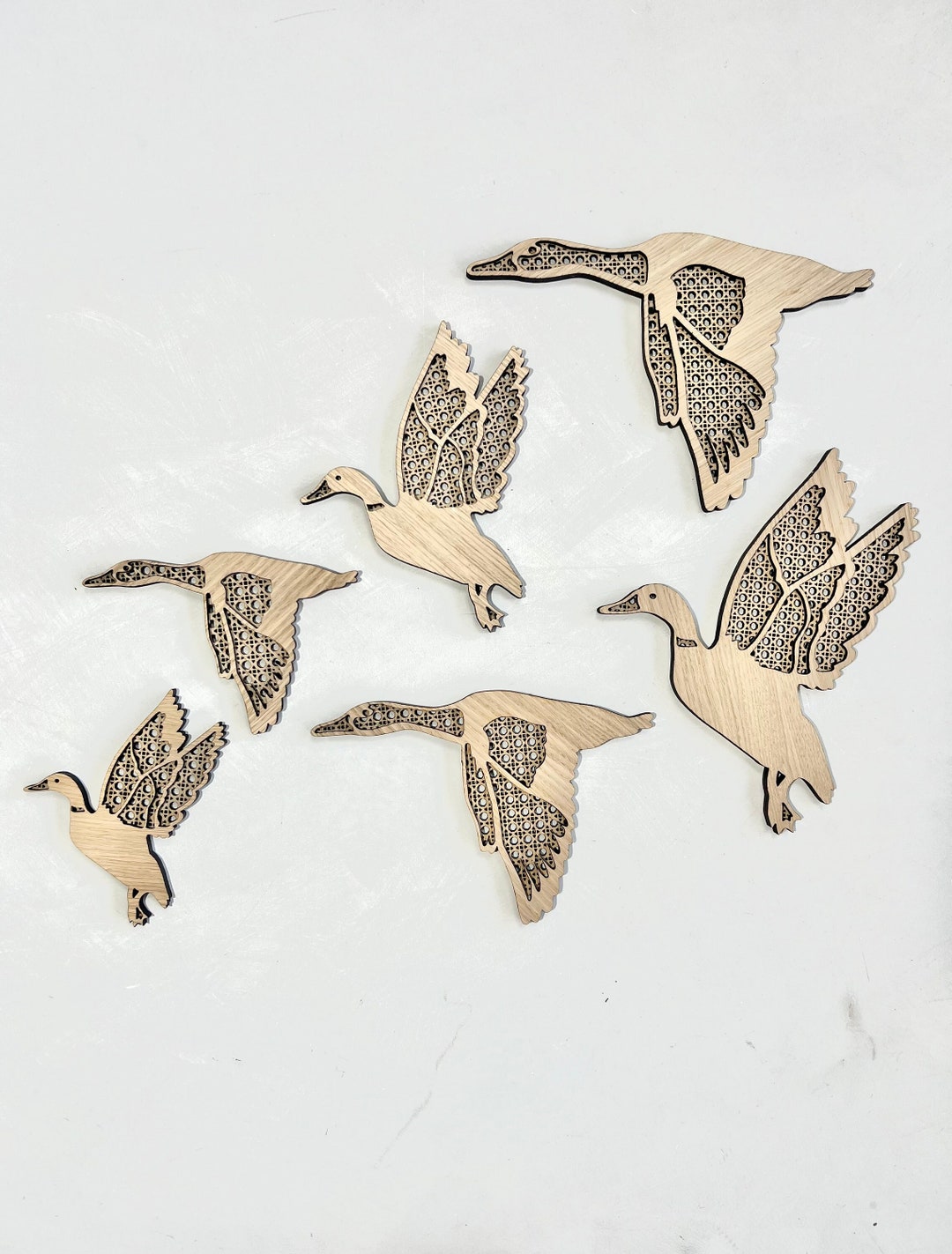 Oak or Birch Flying Geese/ducks, Rattan Effect, Flock of Bird Wall ...