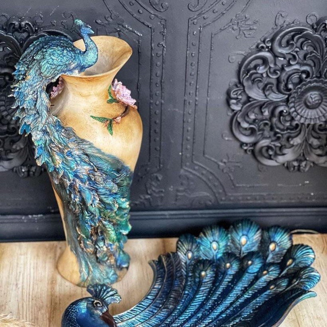 Handcrafted Blue Peacock Vase: Decorative Centerpiece - Etsy
