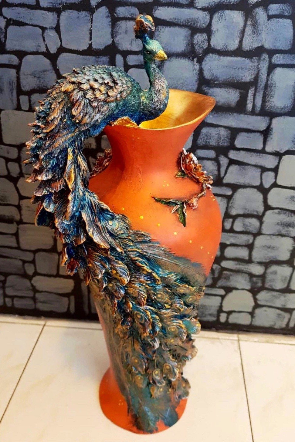 Handcrafted Blue Peacock Vase: Decorative Centerpiece - Etsy