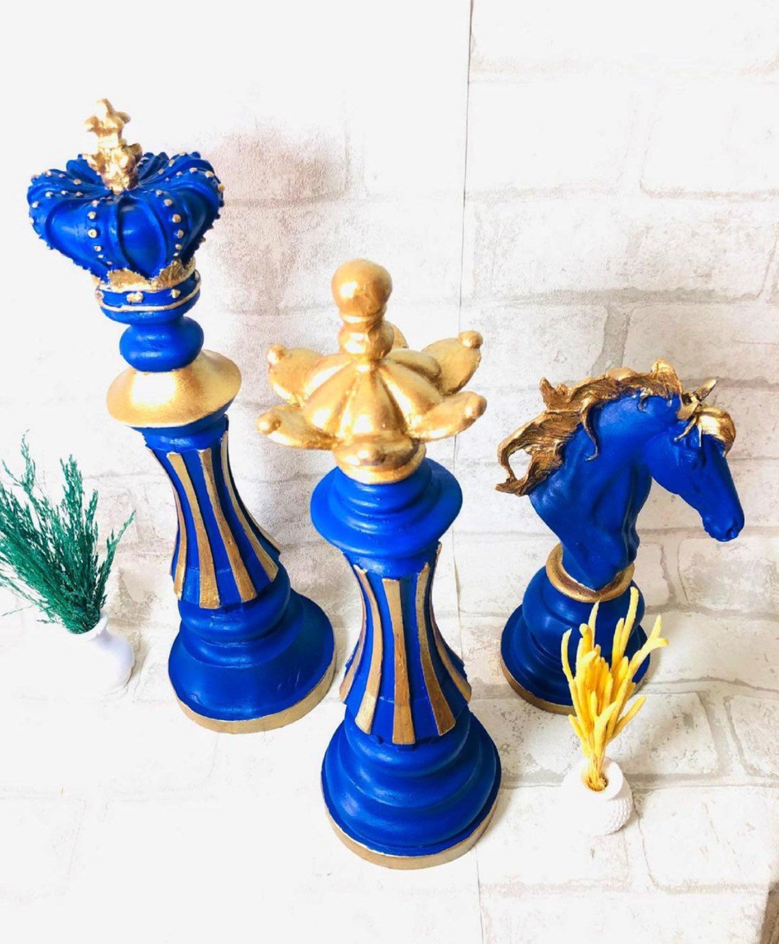 Large Chess Statue Horse Sculpture,chess Set of 3 Elegant Chess Statue ...