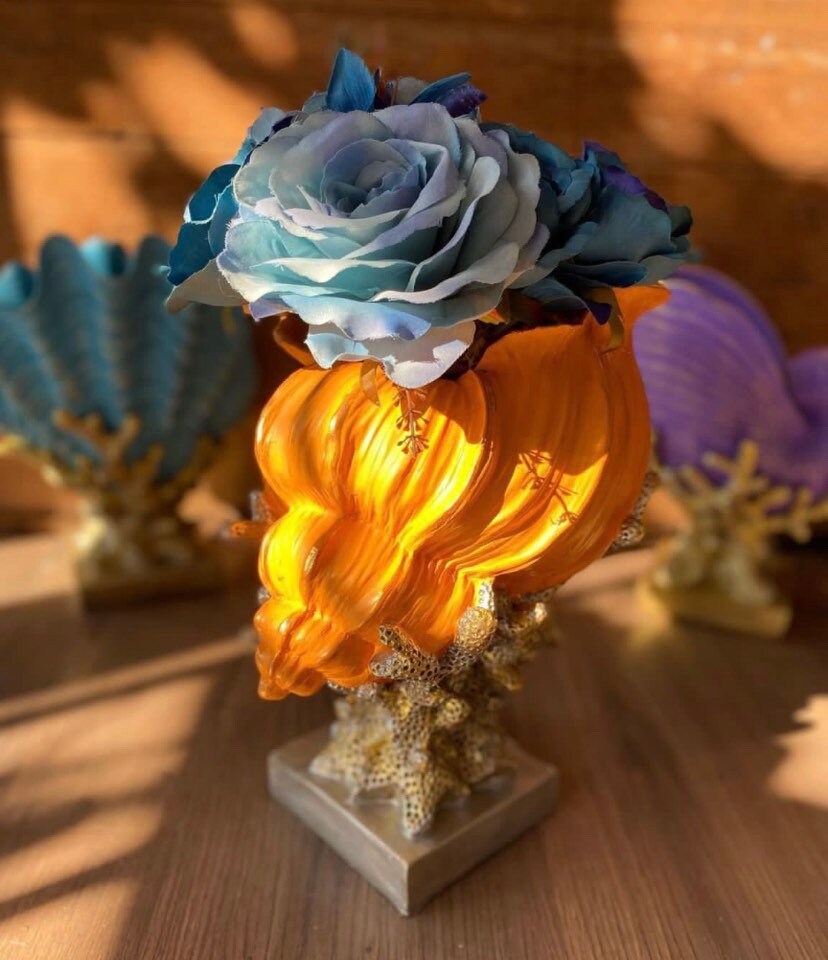 Seashell Vase: Antique Oyster Shell, Blue & Gold Ceramic Vase - Etsy