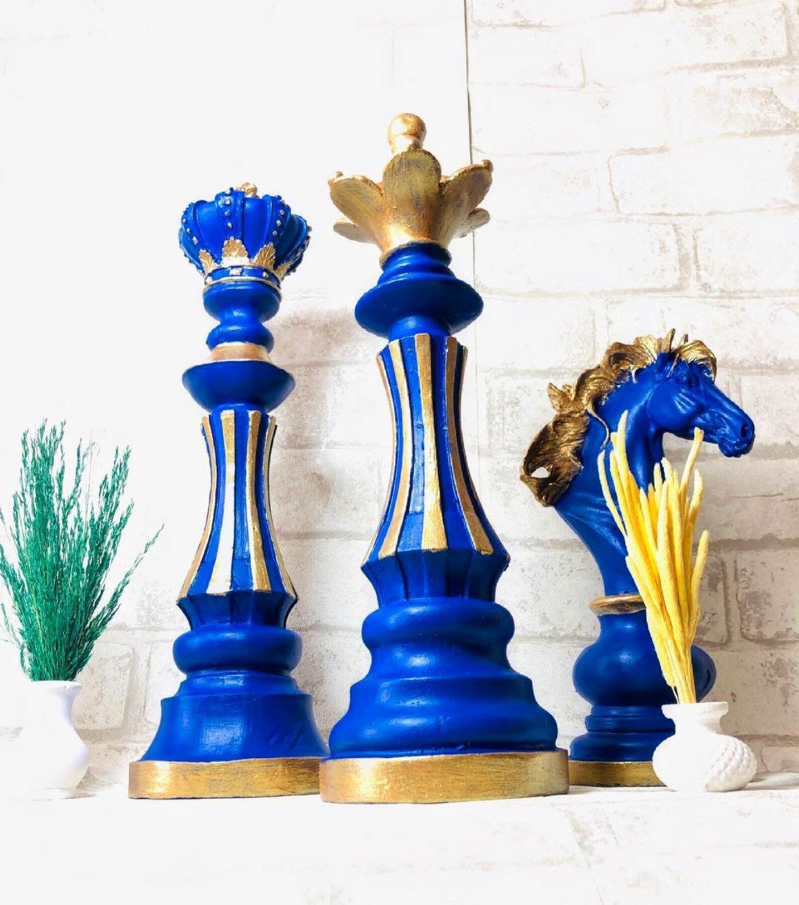 Large Chess Statue Horse Sculpture,chess Set of 3 Elegant Chess Statue ...