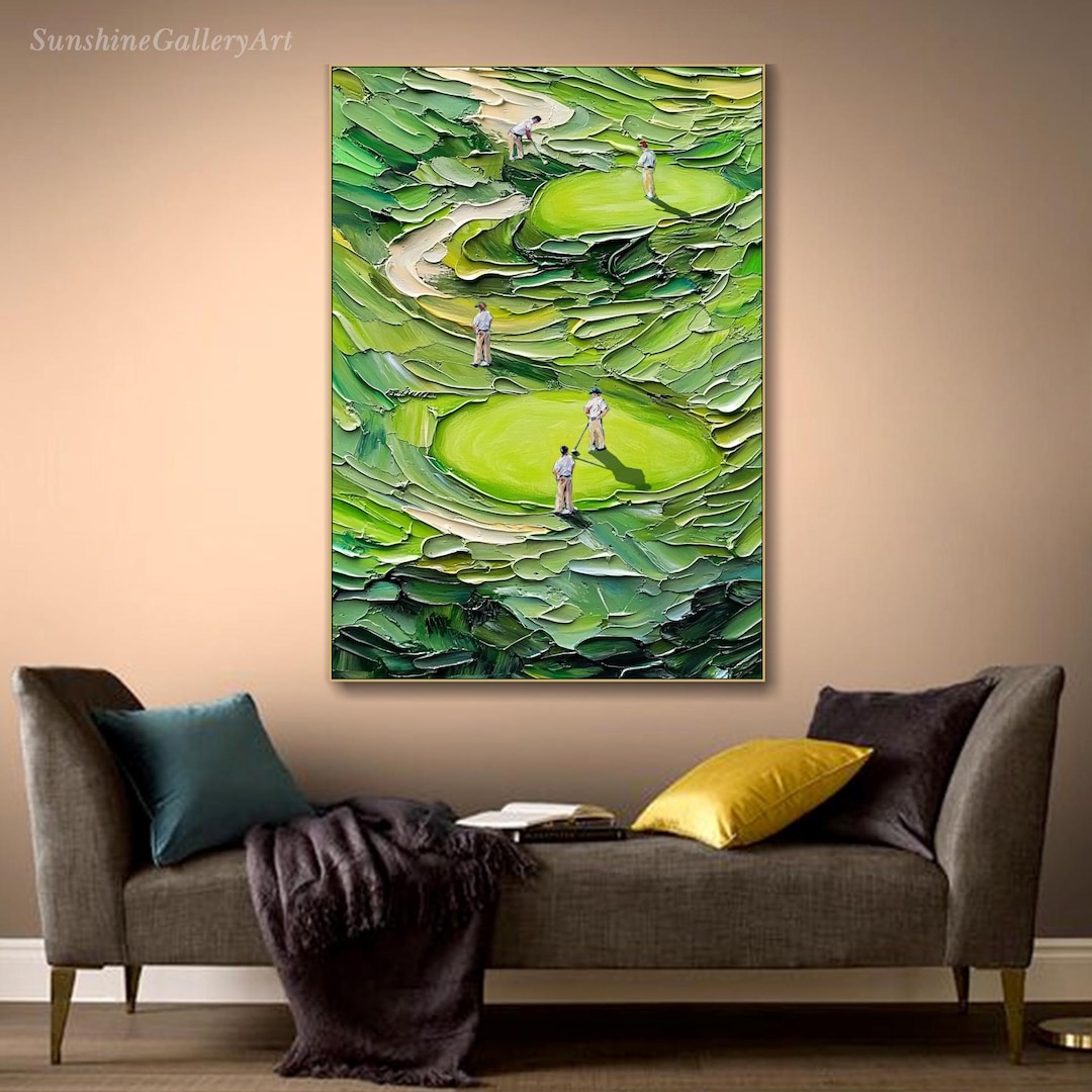 Golf Textured Wall Art Impasto Golf Course Painting on Canvas Green ...