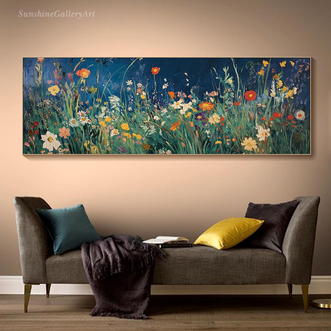 3D Wildflower Textured Wall Art Large Floral Painting on Canvas Dark ...