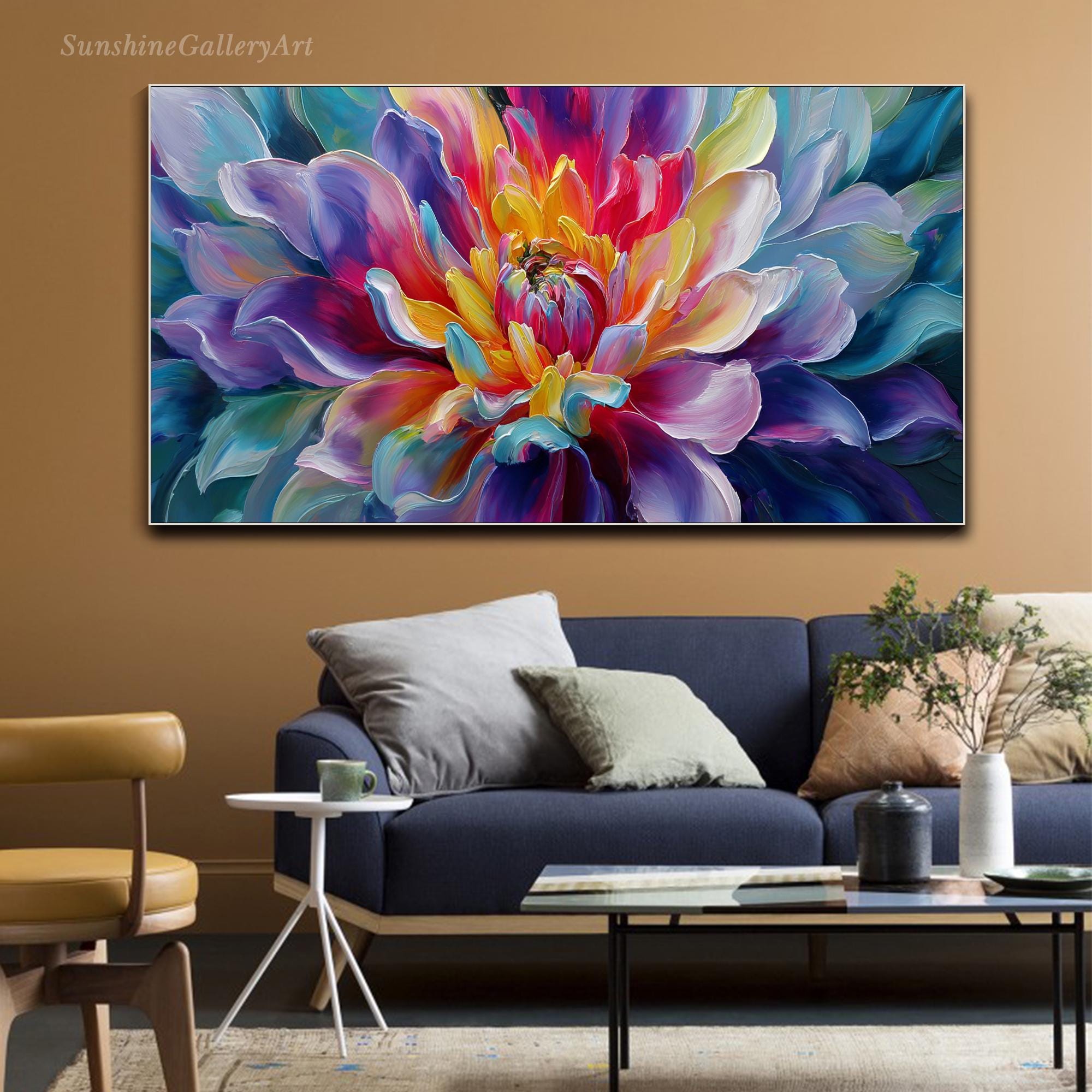 Vibrant Floral Painting on Canvas Colorful Flower Texture Wall Art ...