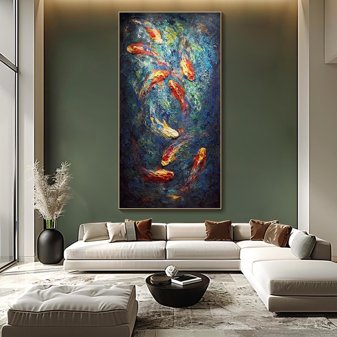 3D Koi Fish Textured Wall Art Colorful Fish Painting on Canvas Vibrant ...