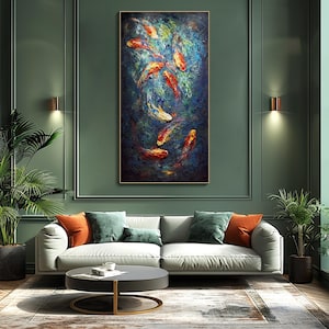 3D Koi Fish Textured Wall Art Colorful Fish Painting on Canvas Vibrant ...