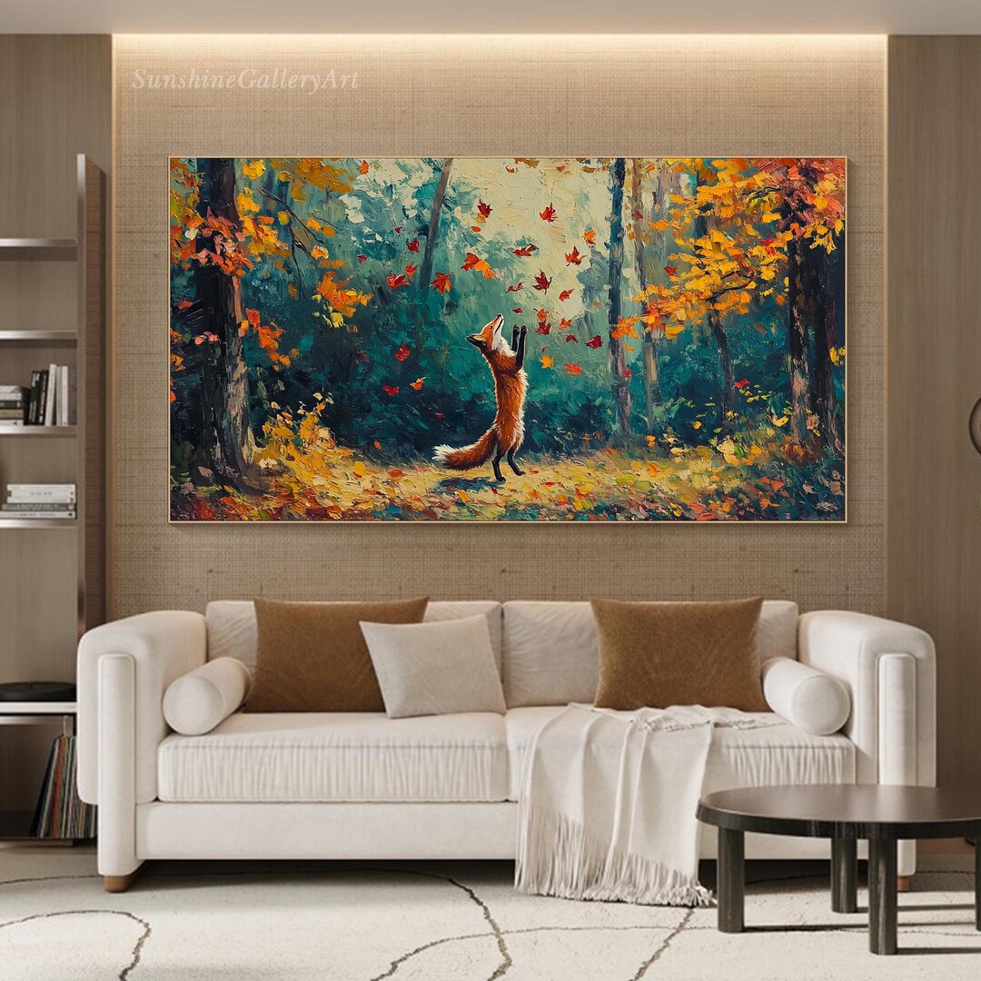 Original Fox Painting on Canvas Colorful Animal Texture Wall Art ...