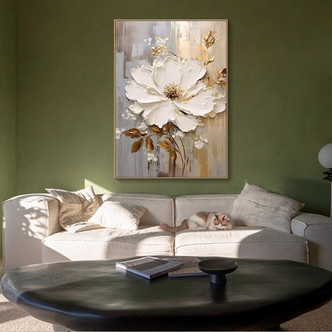Original Textured Wall Art Abstract White Flower Painting on Canvas ...