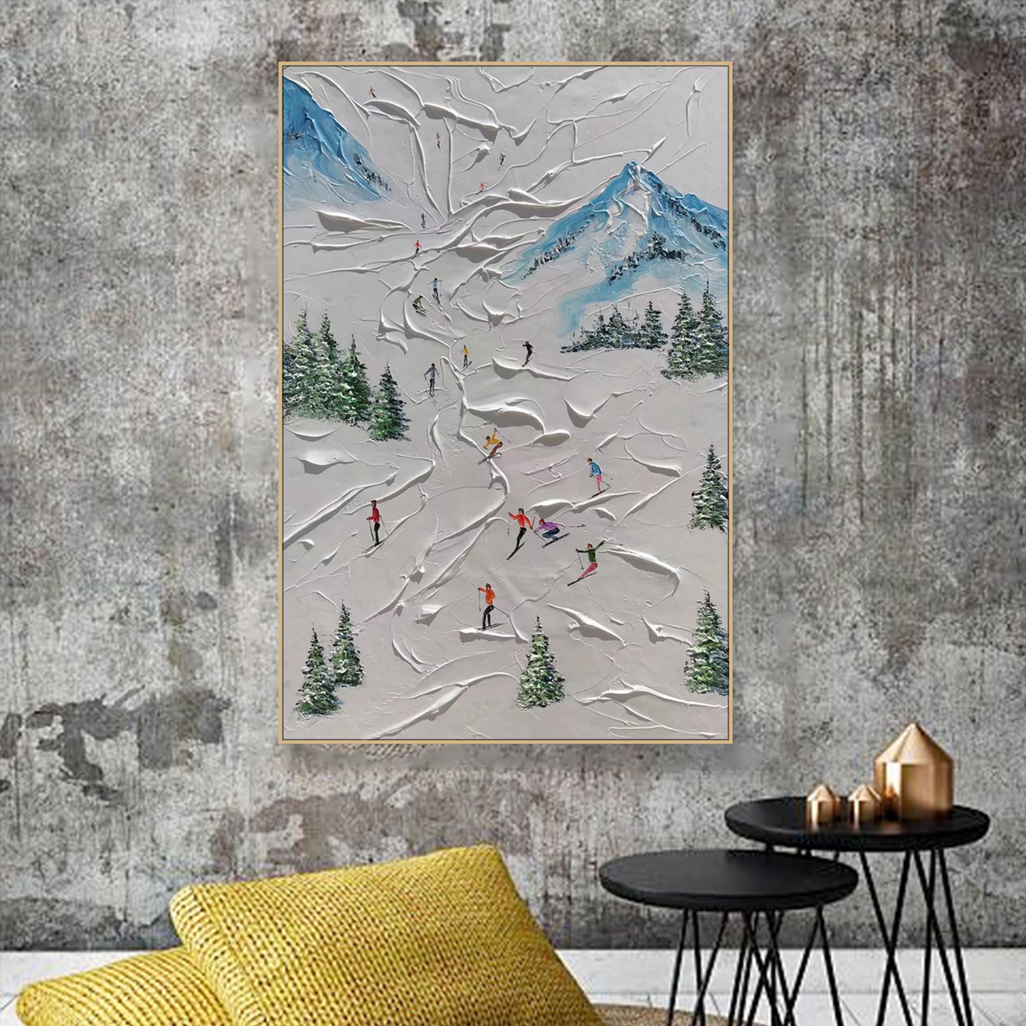 3D Ski Sport Painting on Canvas Skier Textured Wall Art Personalized ...