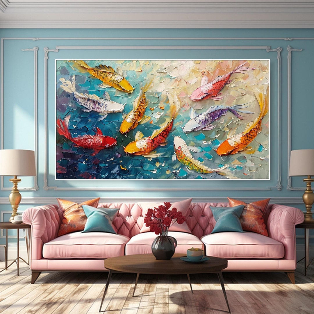 Large Oil Painting of Koi Fish Abstract Fish Art Vibrant Koi Fish ...